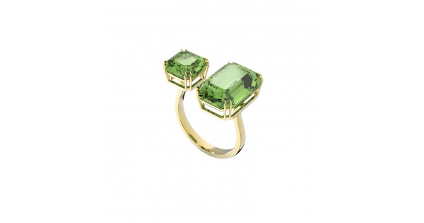 SWAROVSKI Millenia Ring Square Cut Green Gold Tone Rhodium Plated 5614923