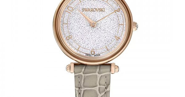 SWAROVSKI Crystalline Wonder watch Swiss Made, Leather strap, Beige ...